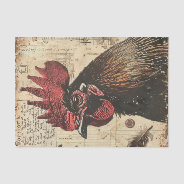 Vintage Chicken Rooster Farm Decoupage Tissue Paper | Zazzle
