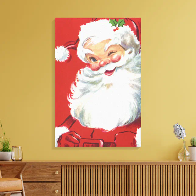 Vintage Christmas Santa Claus, Jolly and Winking Canvas Print | Zazzle