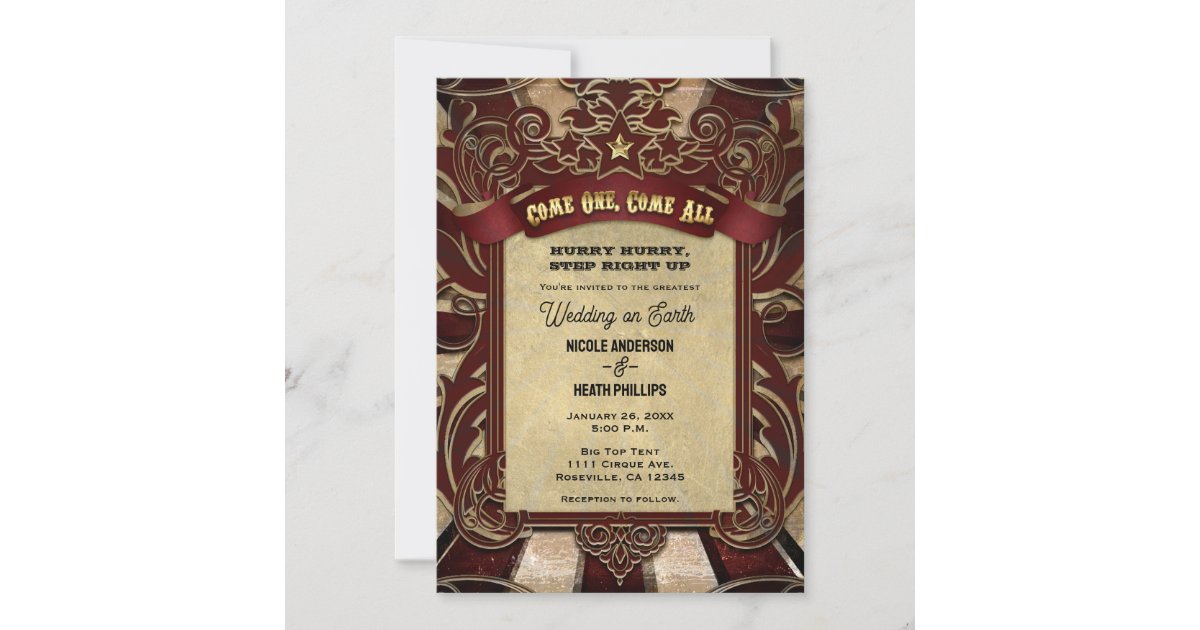 Vintage Circus Carnival Elegant Showtime Wedding Invitation | Zazzle