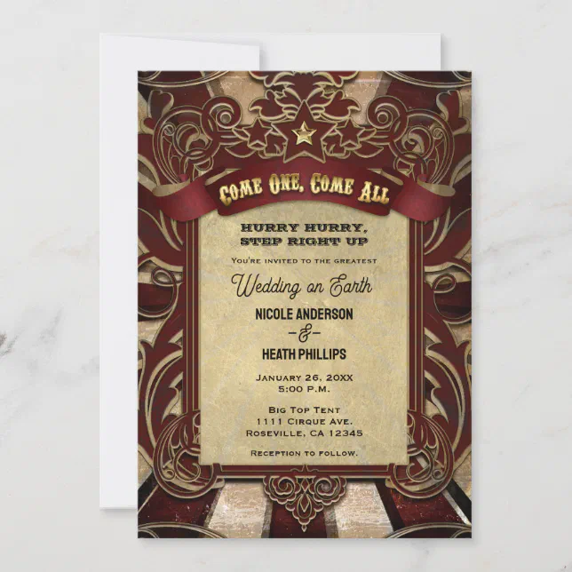 Vintage Circus Carnival Elegant Showtime Wedding Invitation | Zazzle