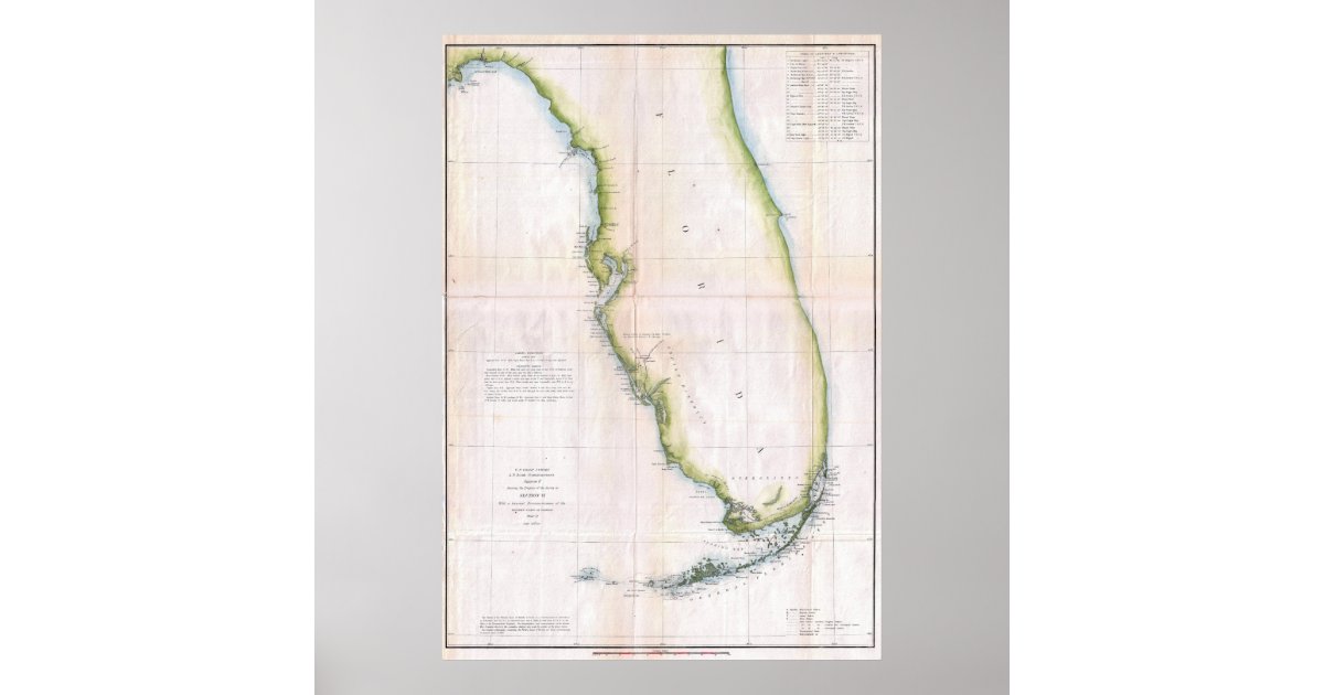 Vintage Coast of Florida Survey Map Poster | Zazzle