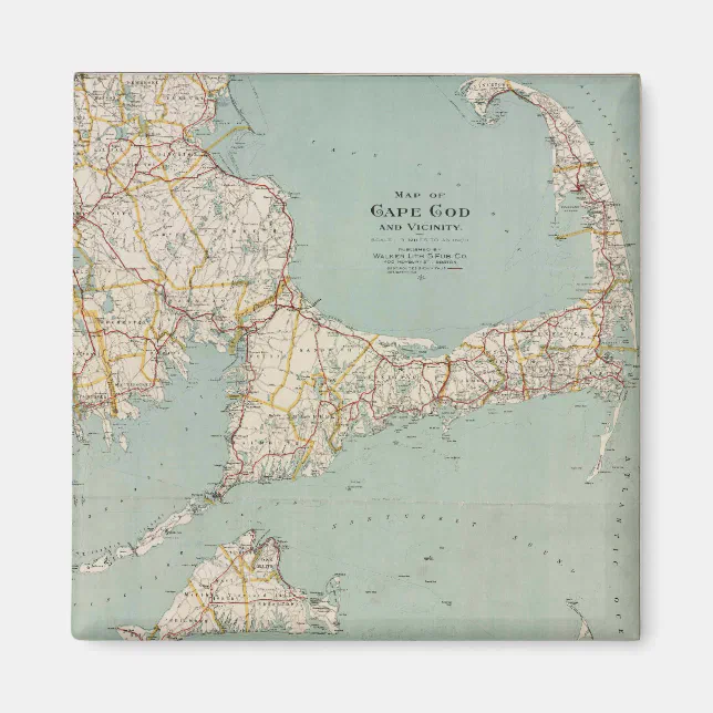 Vintage colour map of Cape Cod, Massachusetts Magnet | Zazzle