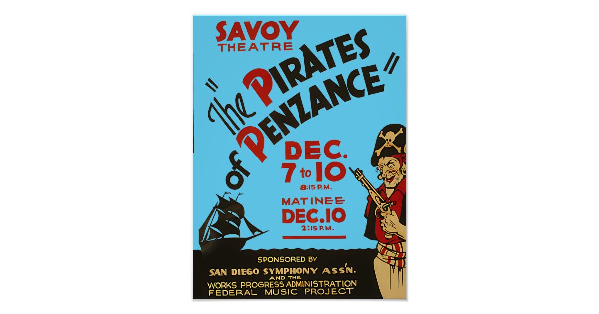 Vintage Colourful Pirates of Penzance Poster Print | Zazzle
