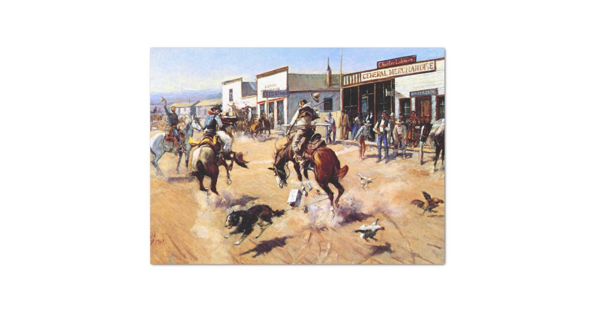 Vintage Cowboys Guns Horse Bank Robbery Decoupage Tissue Paper | Zazzle