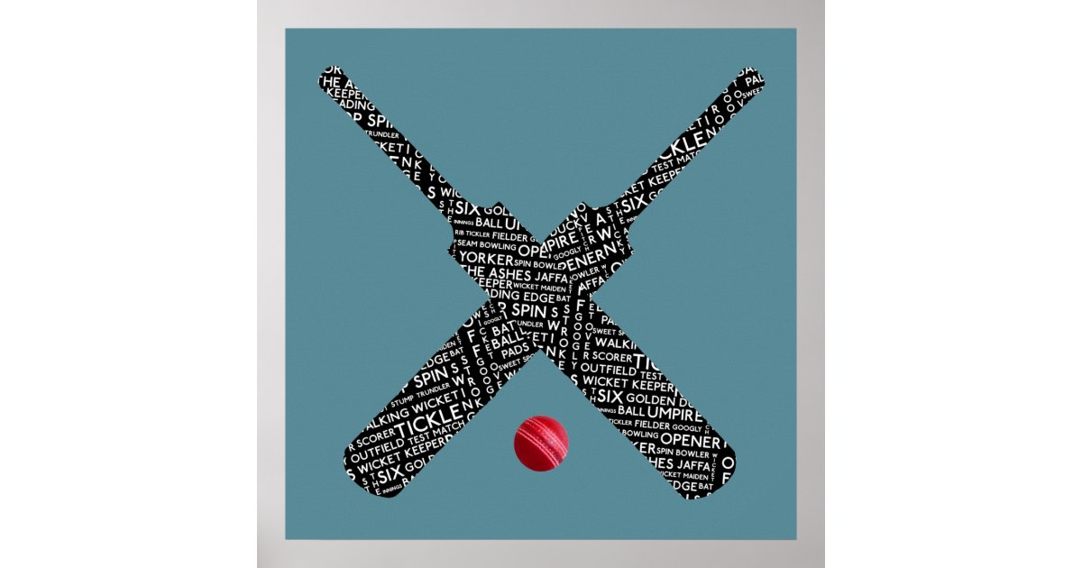 vintage cricket bat and ball typography poster | Zazzle