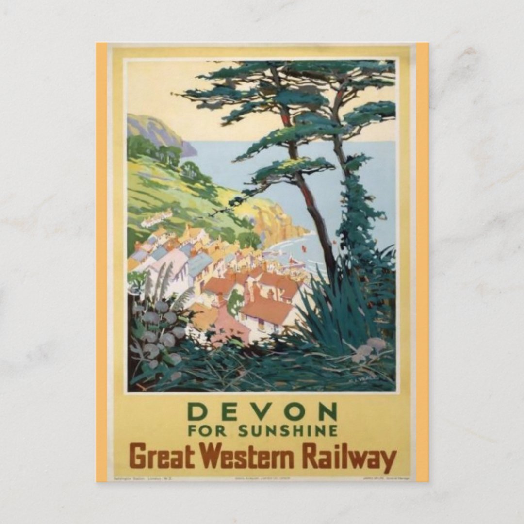 Vintage Devon English Travel Advertisement Postcard | Zazzle