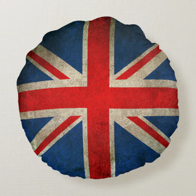 Vintage Distressed Union Jack Flag of The UK Round Cushion | Zazzle