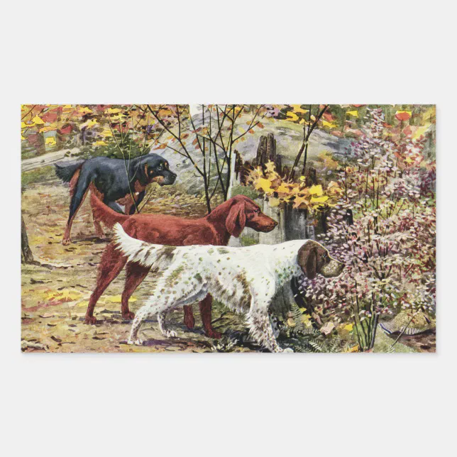Vintage Dogs Setter Trio Rectangular Sticker | Zazzle