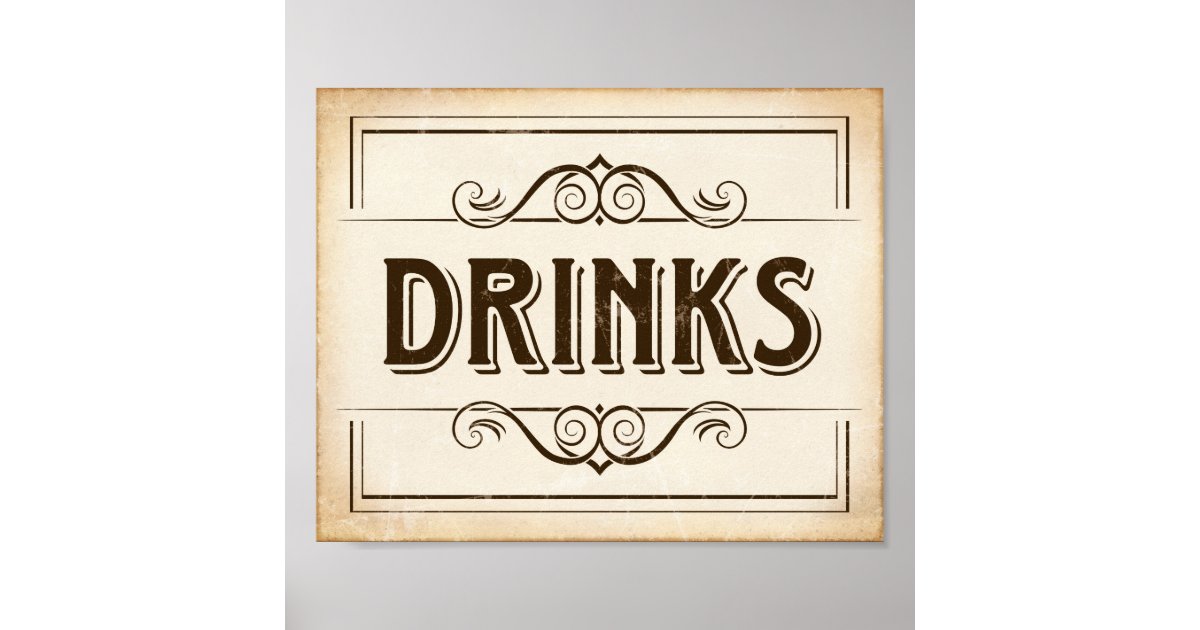 Vintage DRINKS Sign Print | Zazzle