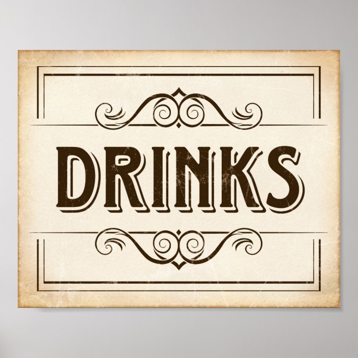 Vintage DRINKS Sign Print | Zazzle.co.uk