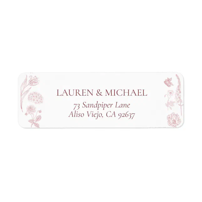 Vintage Dusty Rose Floral Script Return Address | Zazzle