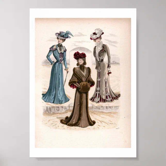 Vintage Edwardian Fashion Hats Illustration Poster | Zazzle