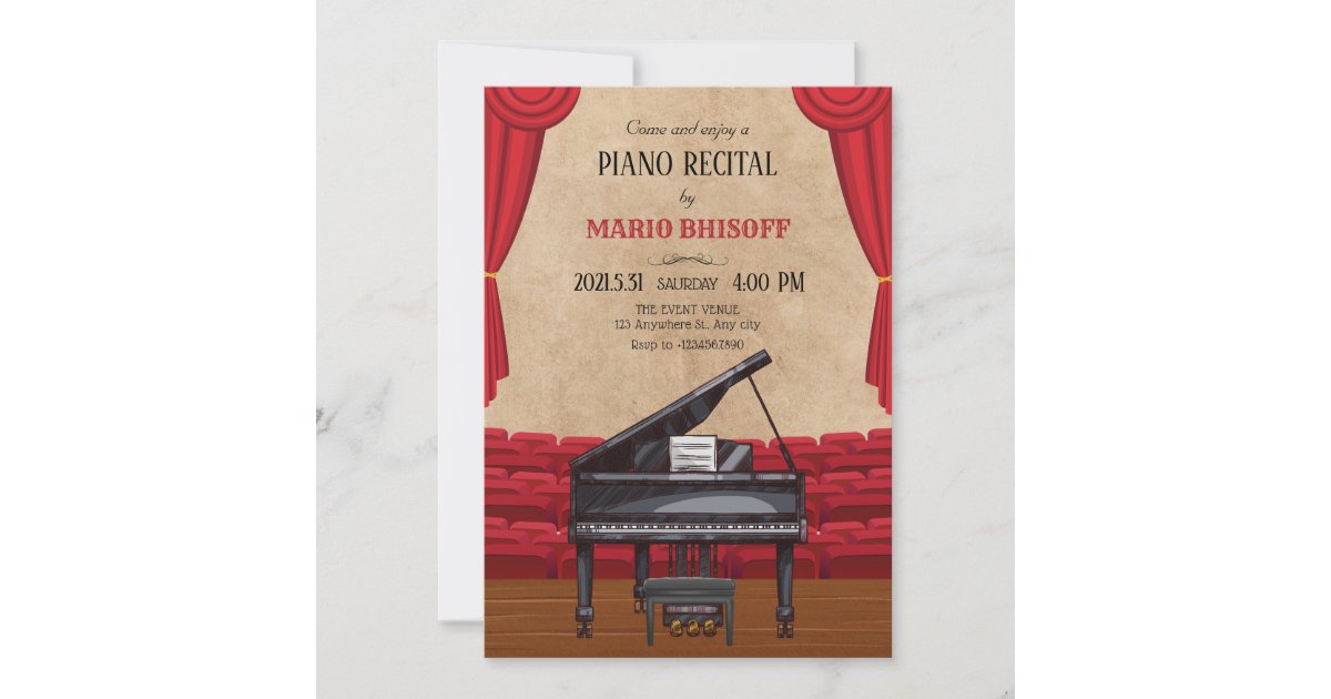 Vintage elegant piano concert recital stage invitation | Zazzle