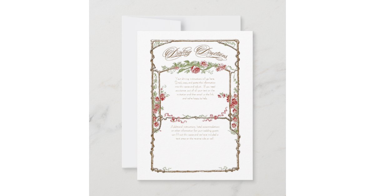 Vintage Elegant Red Rose Floral Driving Directions Invitation | Zazzle