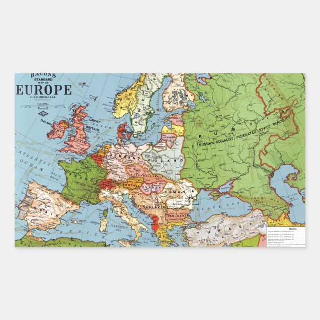 Vintage Europe 20th Century General Map Rectangular Sticker | Zazzle