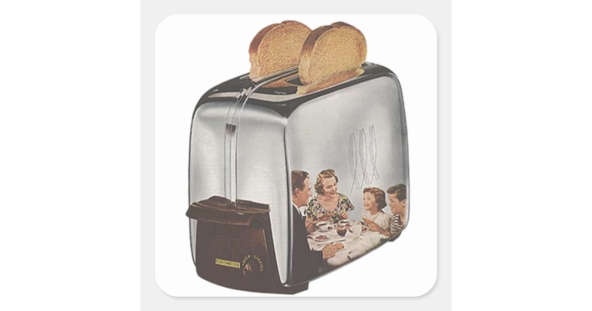 Vintage Family reflection in toaster home memory Square Sticker | Zazzle