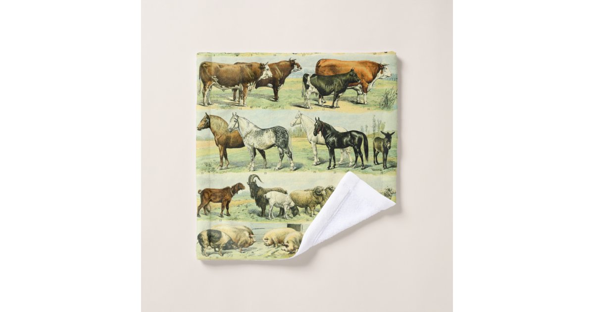 Vintage Farm Animal Print Wash Cloth | Zazzle
