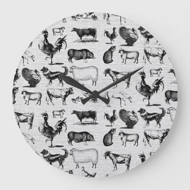 Vintage Farm Animals Rustic Collage Large Clock | Zazzle