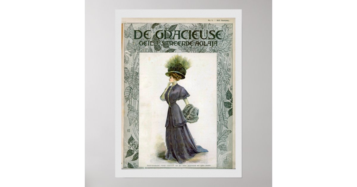Vintage Fashion Illustration Lady Botanical Hat P Poster | Zazzle