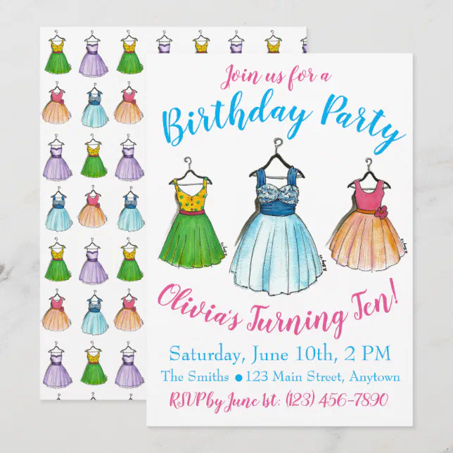 Vintage Fashion Pastel Prom Dresses Birthday Party Invitation | Zazzle