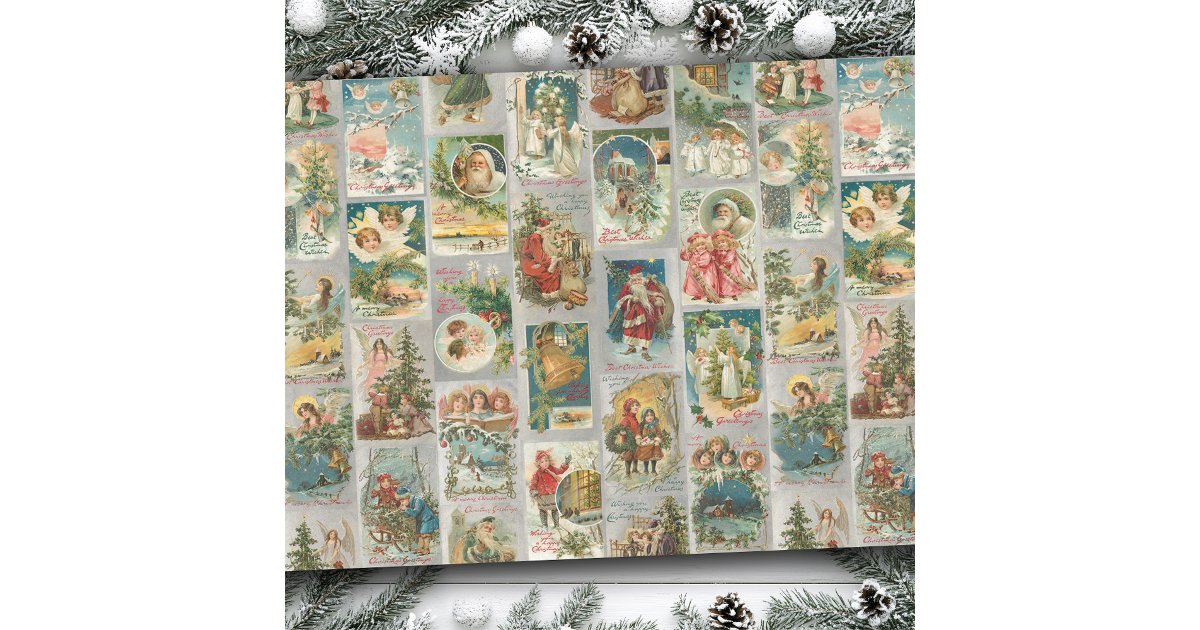 Vintage Father Christmas, Angels & Winter Collage Tissue Paper | Zazzle