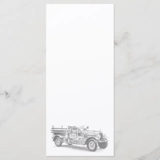 vintage firetruck pencil sketch fireman drawing menu | Zazzle