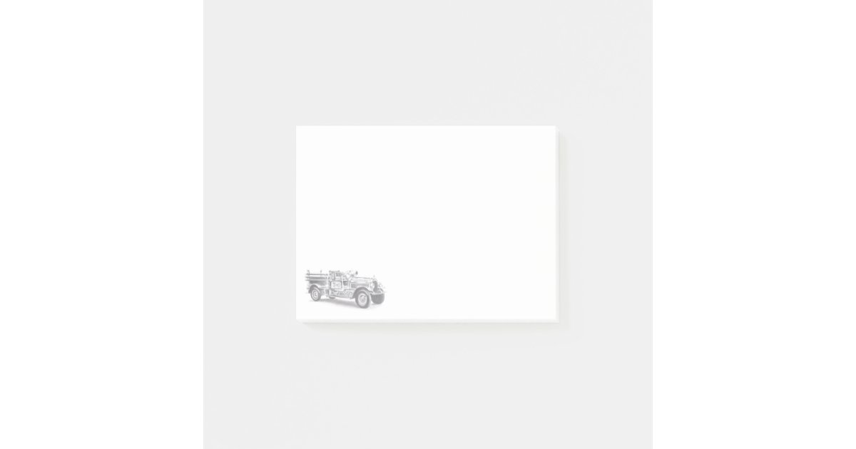 vintage firetruck pencil sketch fireman drawing post-it notes | Zazzle