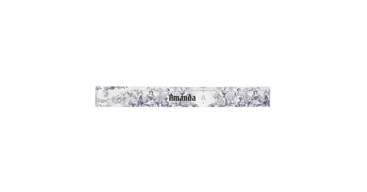 Vintage floral black toile de jouy monogram satin ribbon | Zazzle