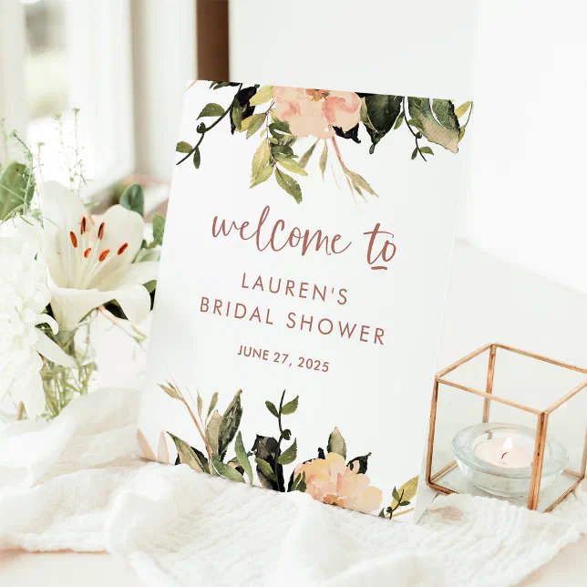 Vintage Floral | Bridal Shower Welcome Pedestal Sign | Zazzle