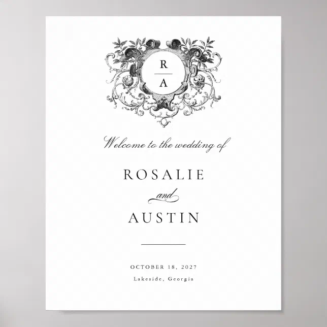 Vintage Floral Elegant Crest Wedding Welcome Sign | Zazzle