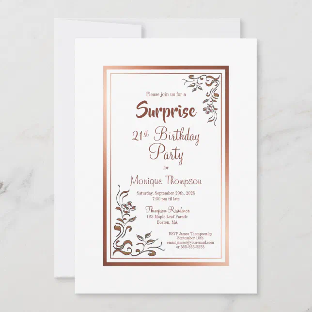 Vintage Floral Gold Border Surprise 21st Birthday Invitation | Zazzle