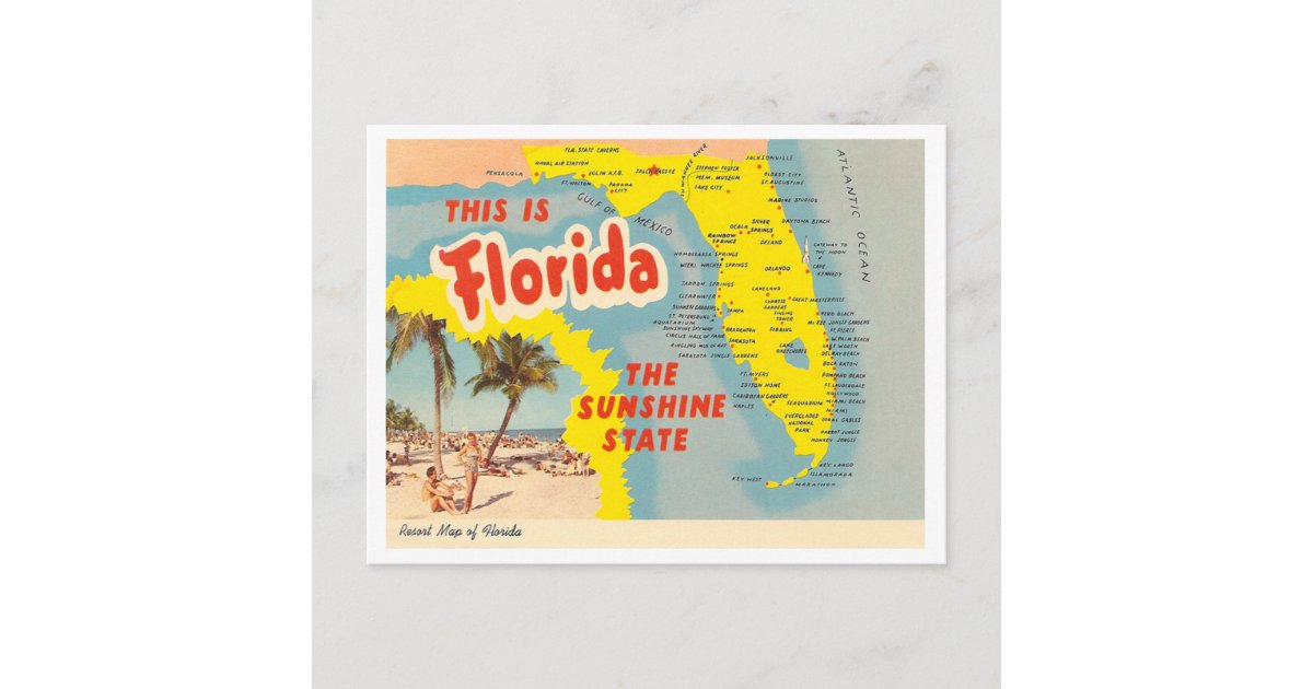 Vintage Florida Map Postcard | Zazzle