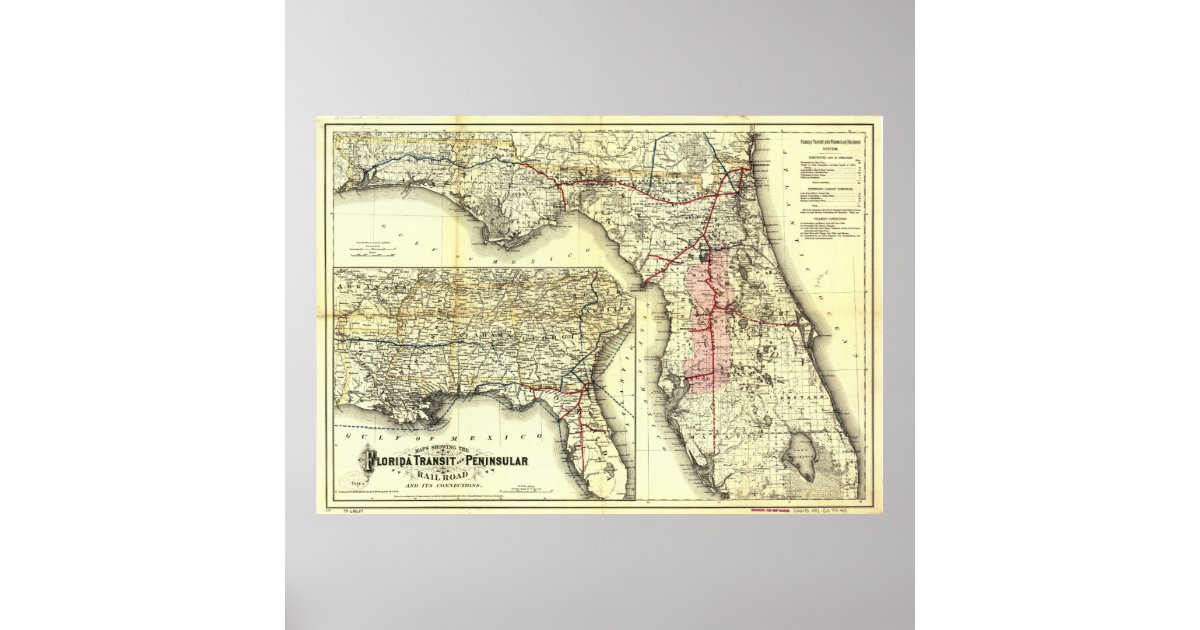 Vintage Florida Railroad Map (1882) Poster | Zazzle