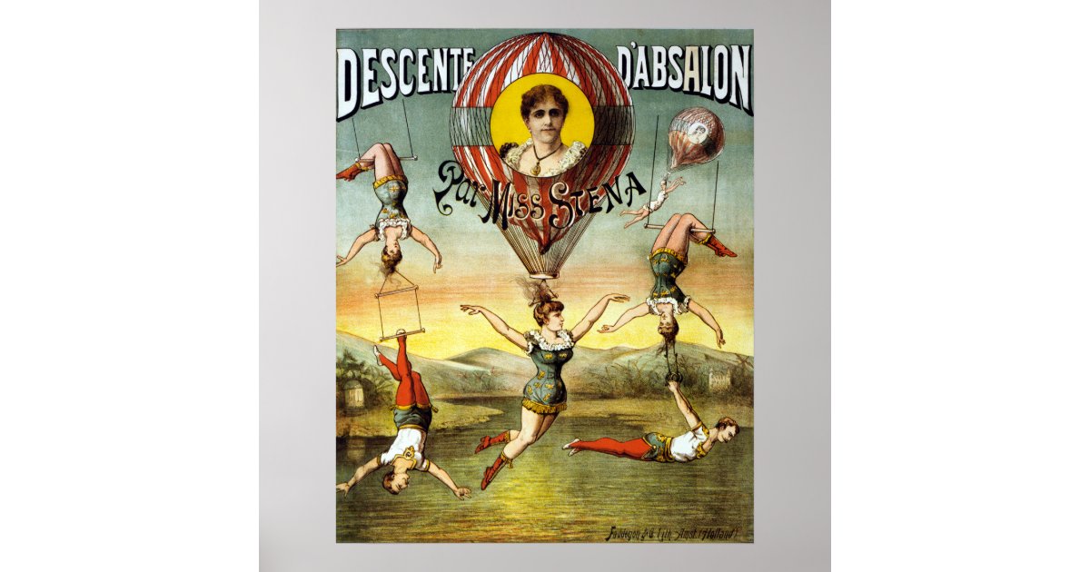 Vintage French Balloon and Trapeze Performance Poster | Zazzle