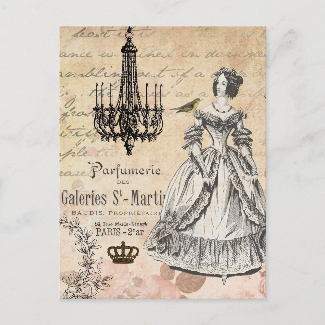 Vintage French lady shabby chic postcard | Zazzle
