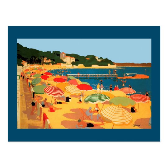 Vintage French Riviera Beach France Travel Art Postcard | Zazzle.co.uk