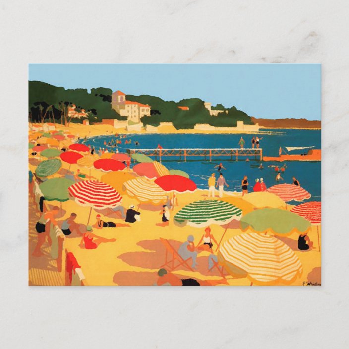 Vintage French Riviera Beach Postcard | Zazzle.co.uk