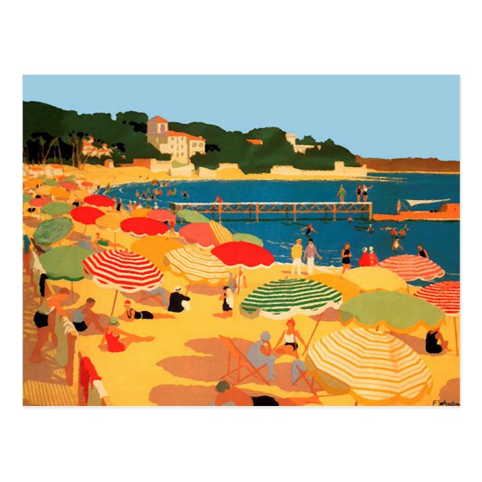 Vintage French Riviera Beach Postcard | Zazzle.co.uk