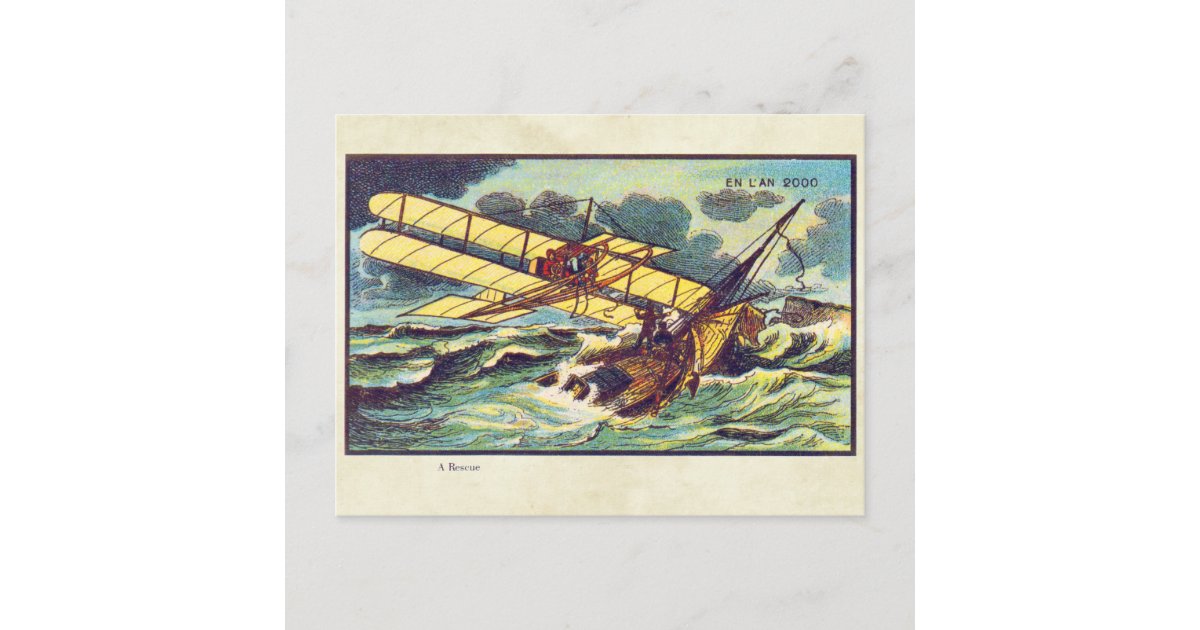 Vintage Futuristic Flying Machines Colour Art Postcard | Zazzle