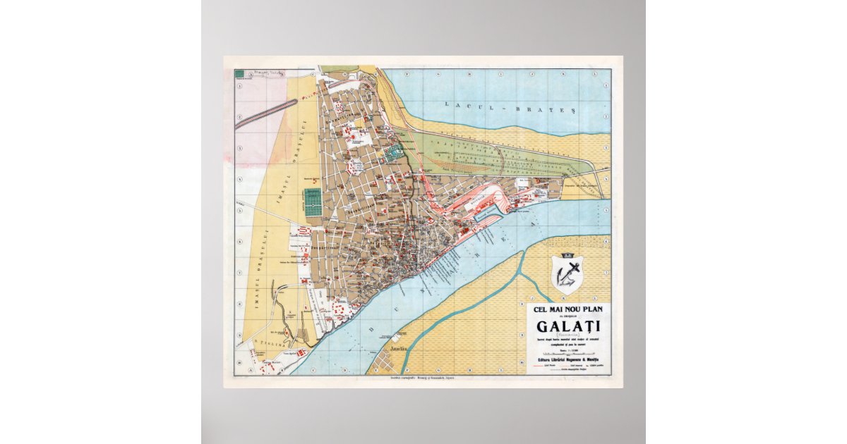 Vintage Galati Romania Map (1914) Poster | Zazzle