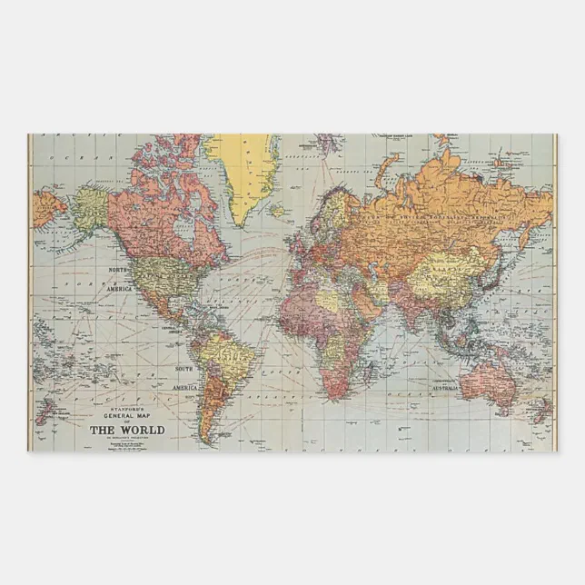 Vintage General Map of the World Rectangular Sticker | Zazzle