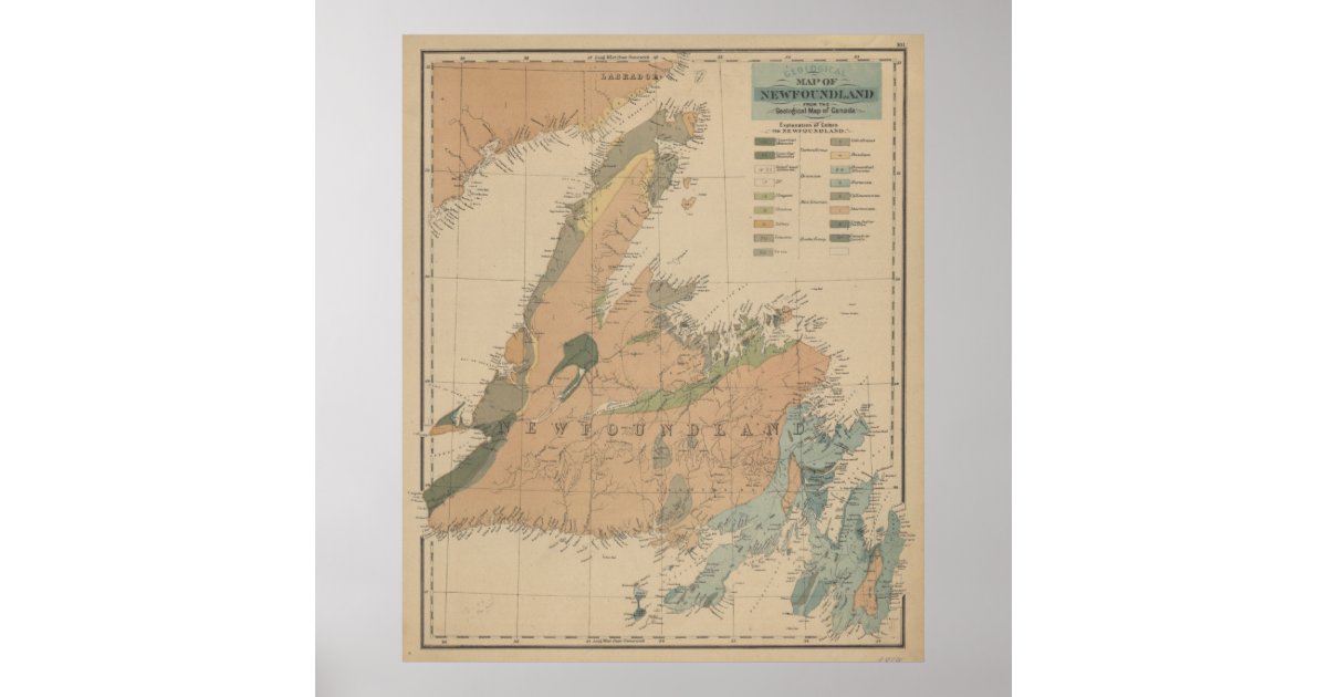 Vintage Geological Map of Newfoundland (1875) Poster | Zazzle