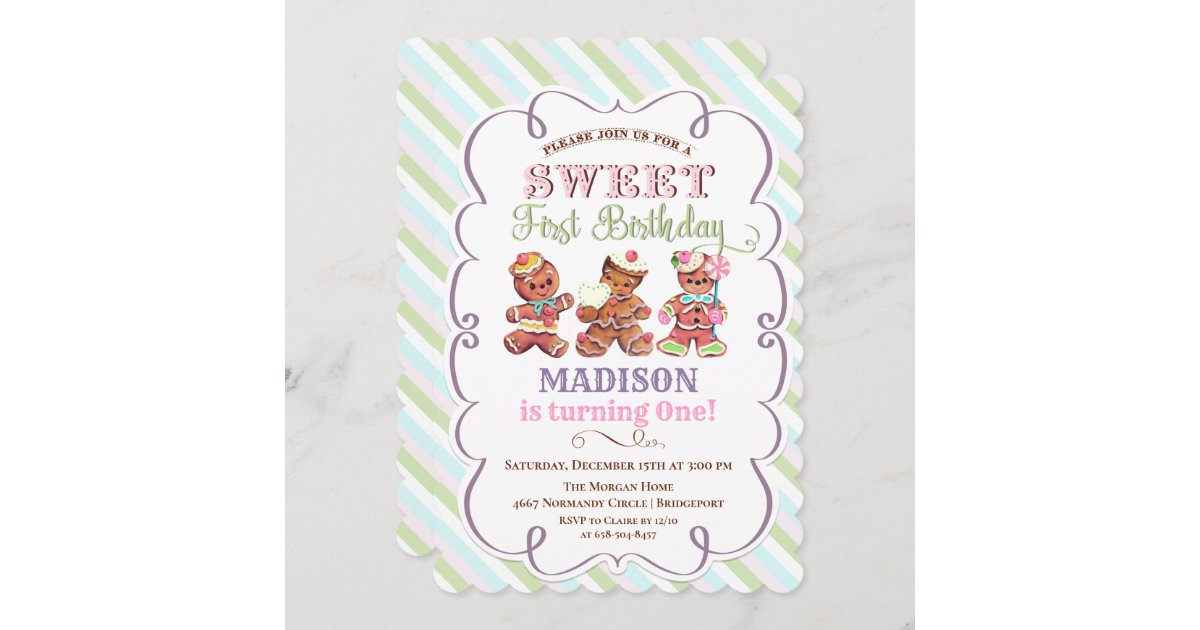 Vintage Gingerbread 1st Birthday Invitation | Zazzle
