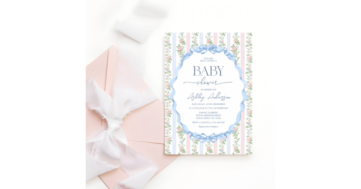 Vintage Girl Baby Shower Pink and Blue Floral Invitation | Zazzle