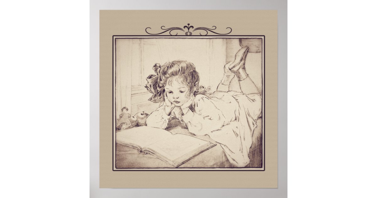 Vintage Girl Reading Poster | Zazzle