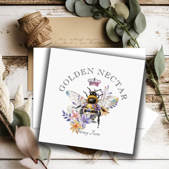 Vintage Gold Bee Logo Honeybee Beekeeper Square Business Card | Zazzle
