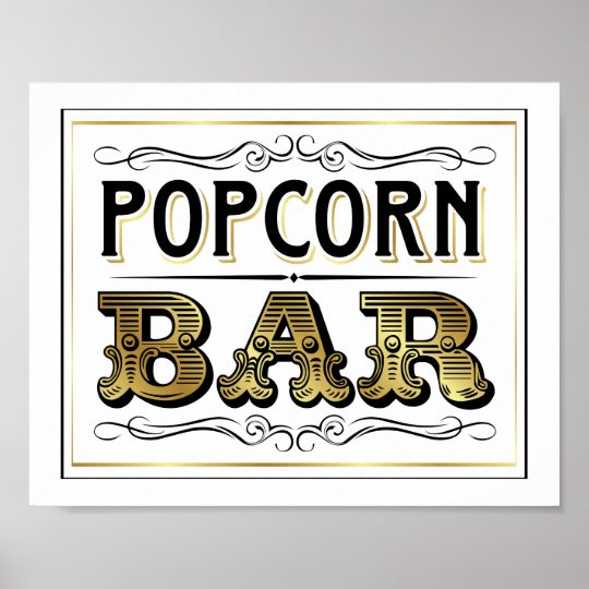 Vintage Gold POPCORN BAR Sign Print | Zazzle.co.uk