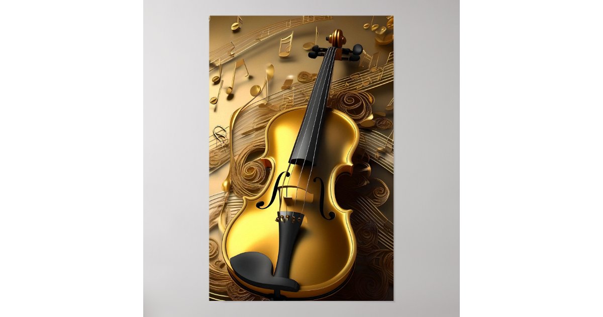 Vintage Gold Violin On Gold Musical Cords, Poster | Zazzle
