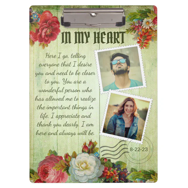 Vintage Green Wooden Floral Romantic Love Letter Clipboard | Zazzle
