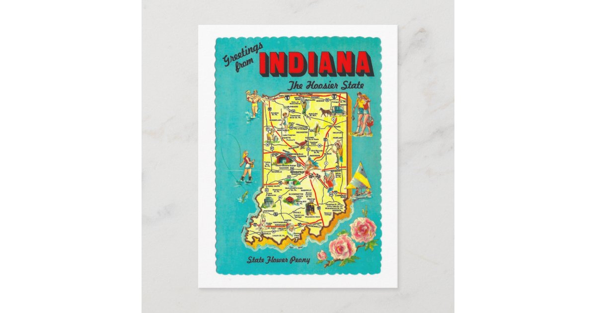 Vintage Greetings from Indiana Map Postcard | Zazzle